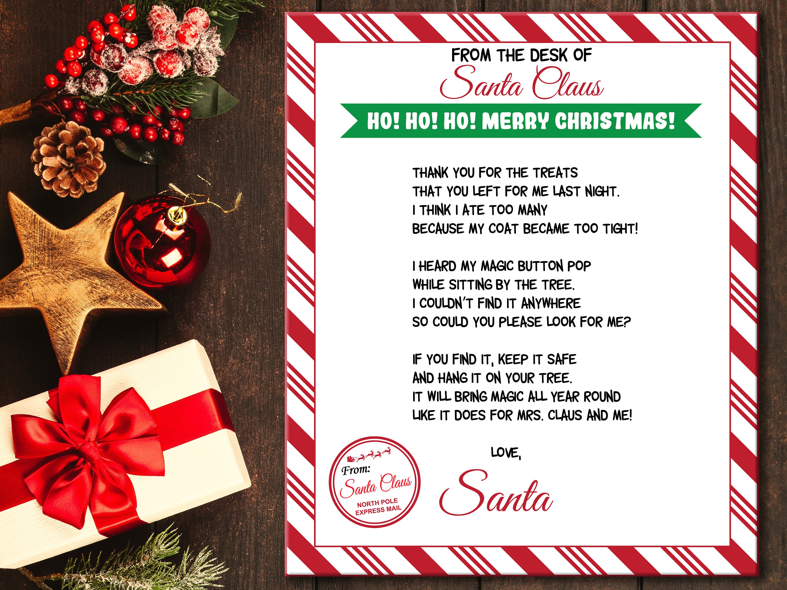 Printable Santa's Lost Button Poem Card/letter, Editable Santa's ...