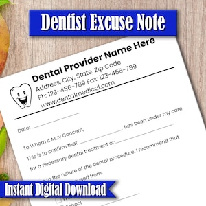 Editable Dentist Excuse Note - Excuse Template for Work & School ...