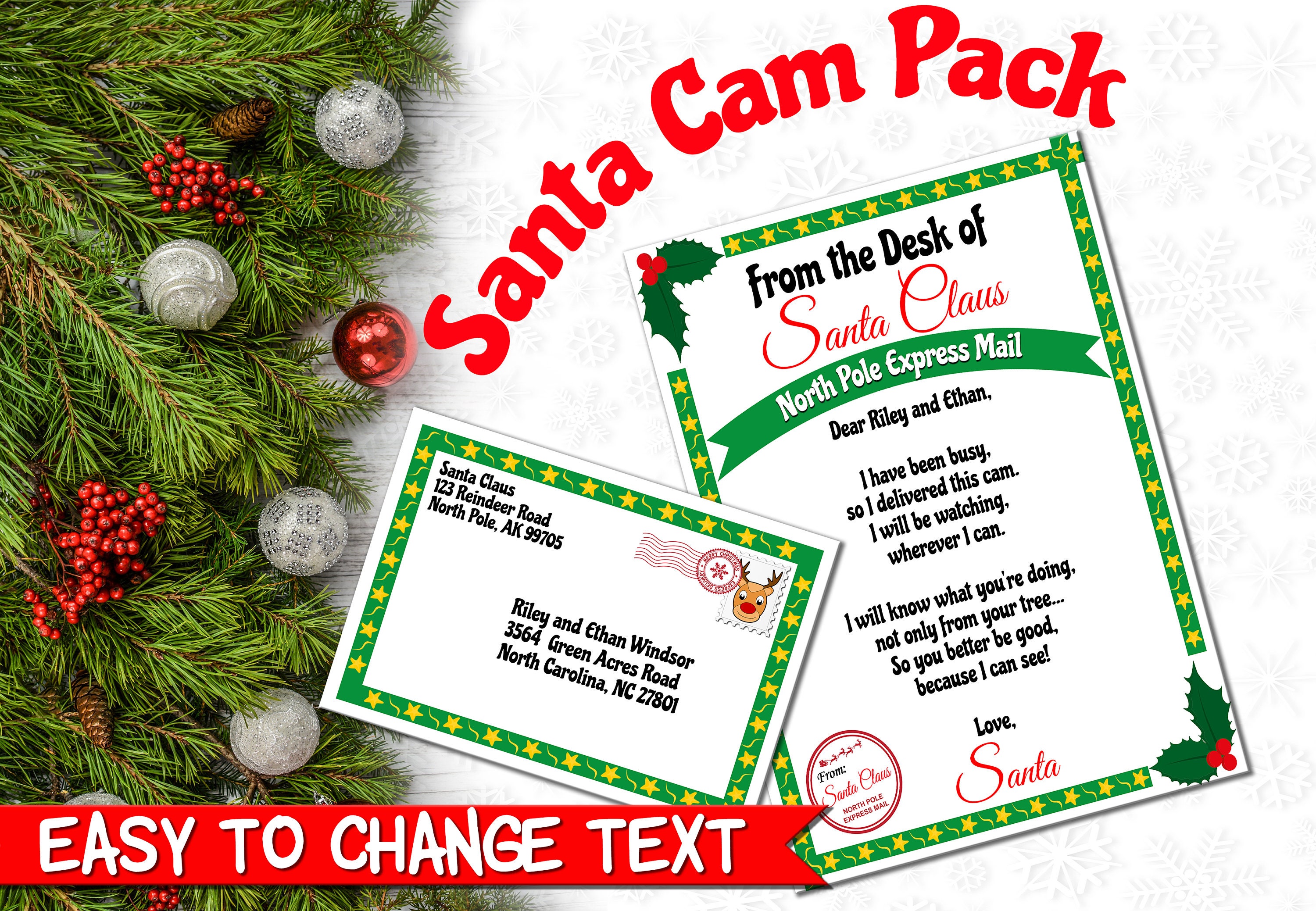 Santa Cam Letter and Envelope Pack – Printable & Editable Santa Claus ...