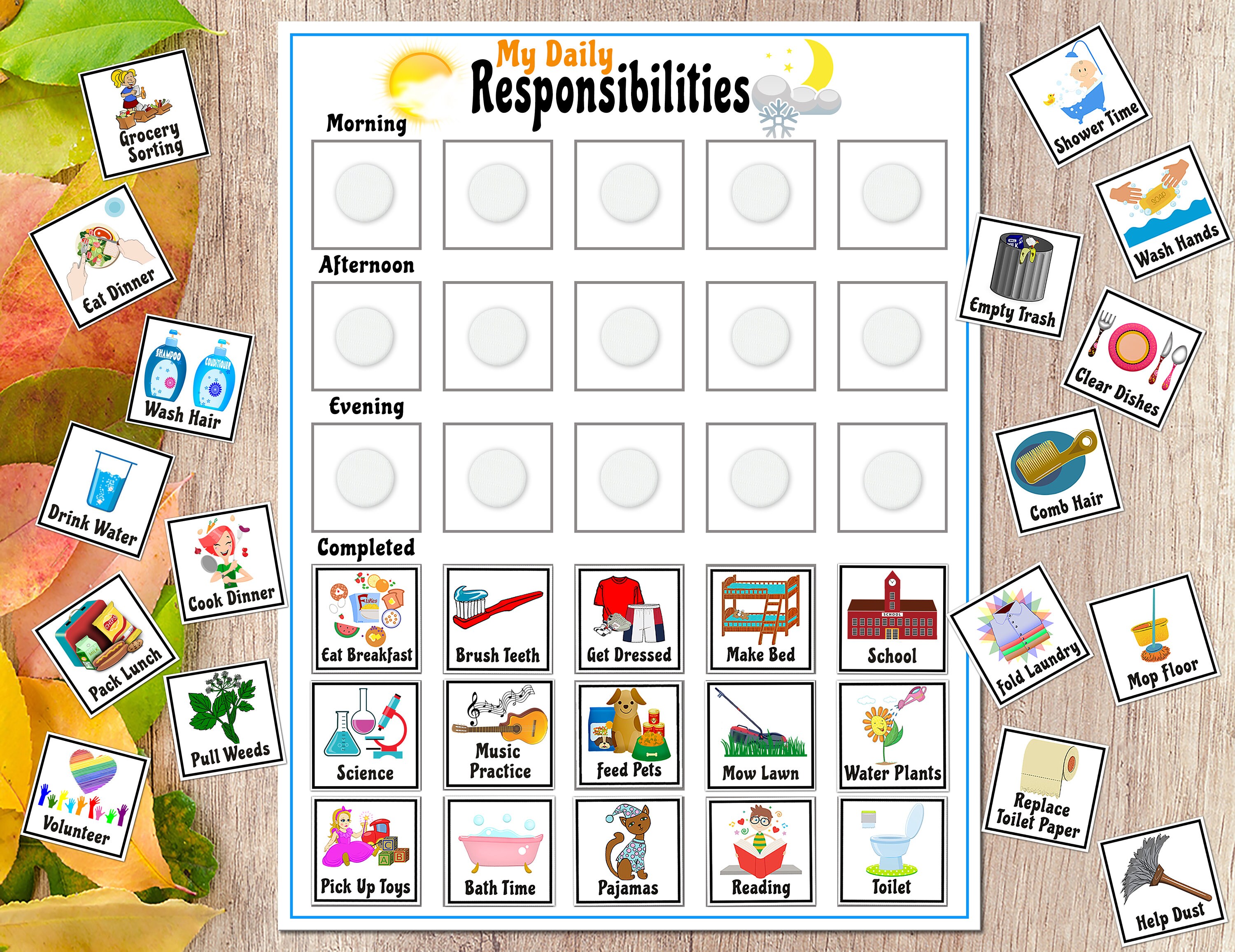 Daily Responsibilities Chore Chart Printable Full Day Visual - Etsy