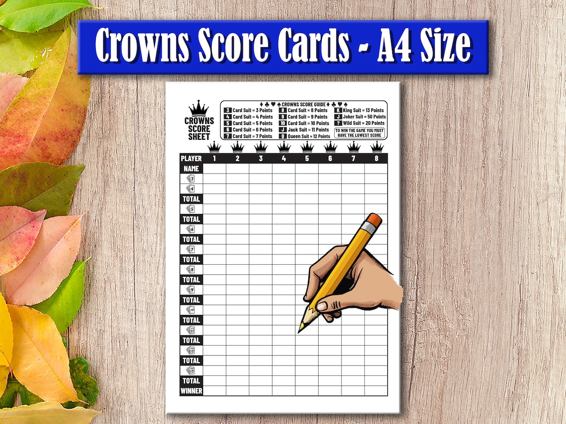 Five Crowns Card Game Score Sheet, Printable 5 Crowns Scorecard ...
