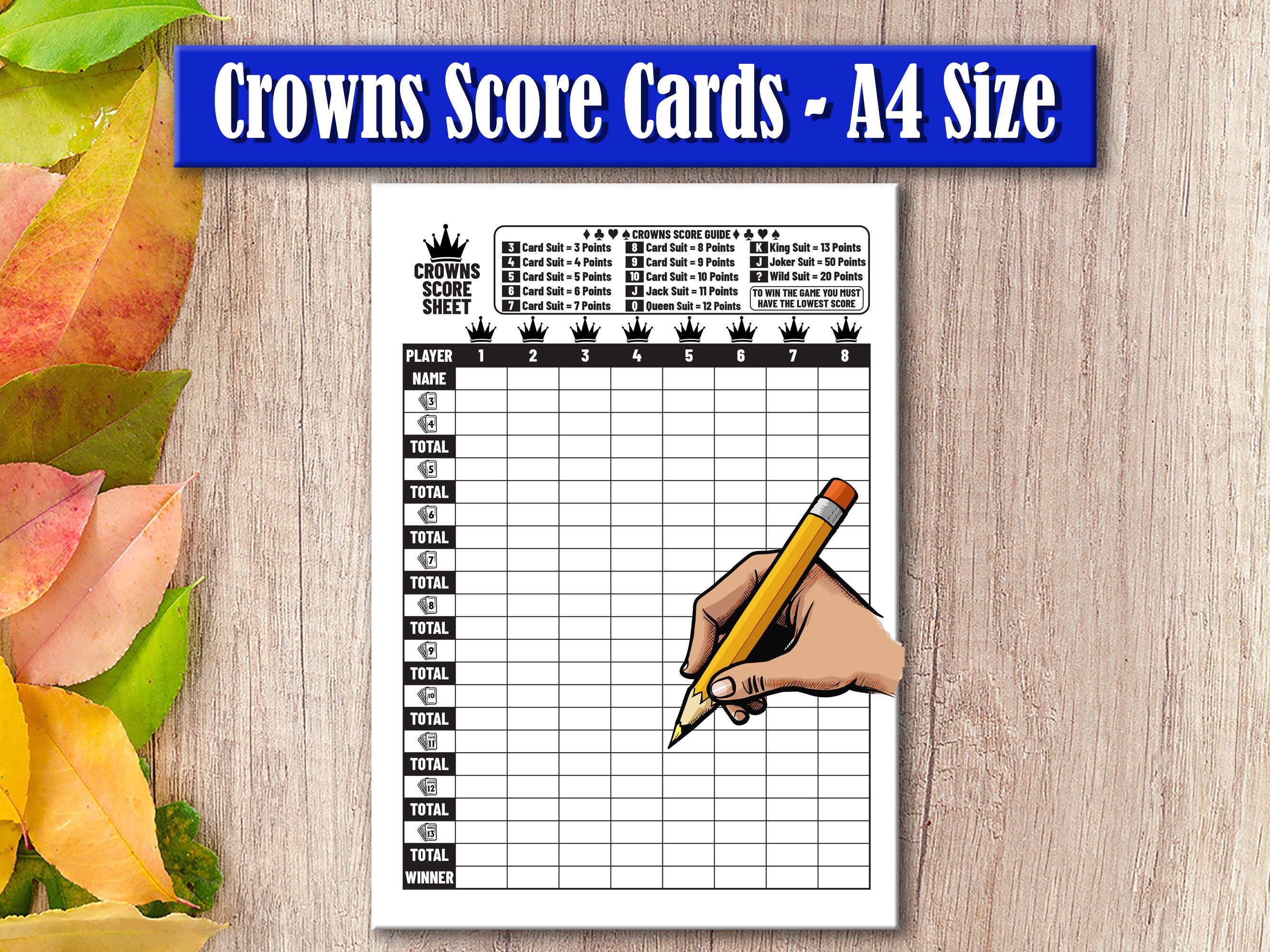 Five Crowns Card Game Score Sheet, Printable 5 Crowns Scorecard ...