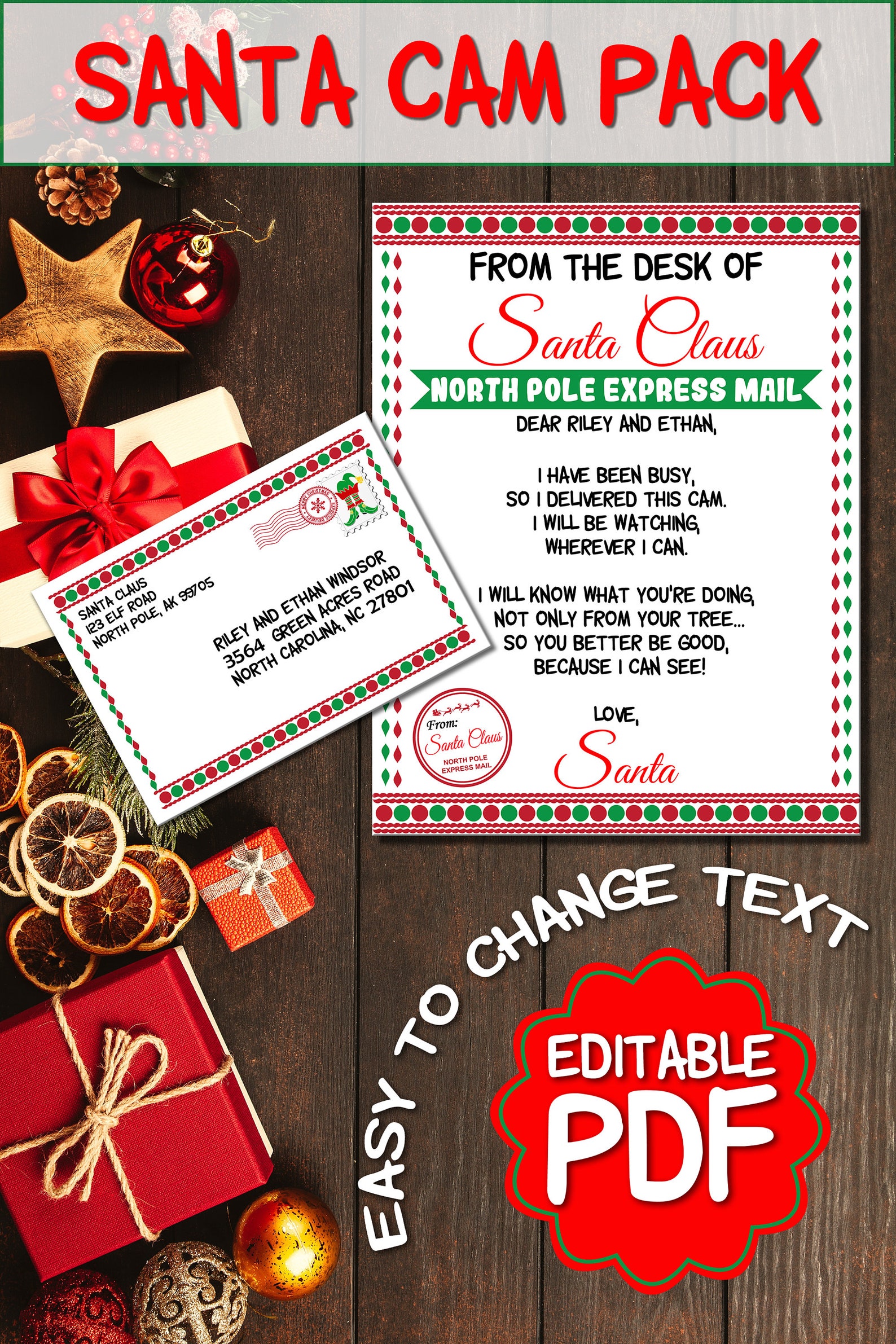 Santa Cam Letter and Envelope Pack – Printable & Editable Santa Claus ...