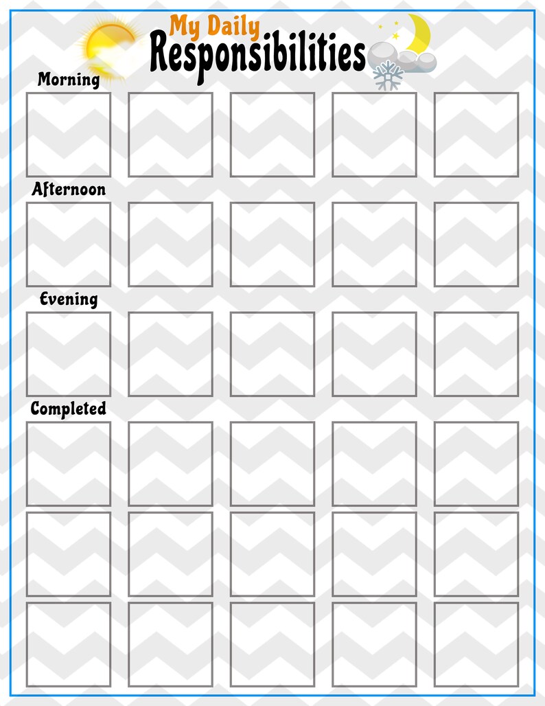 Daily Responsibilities Chore Chart Printable Full Day Visual - Etsy