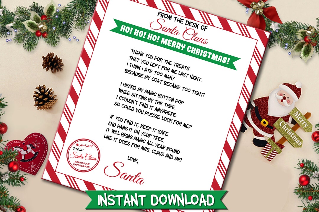 Printable Santa's Lost Button Poem Card/letter, Editable Santa's ...