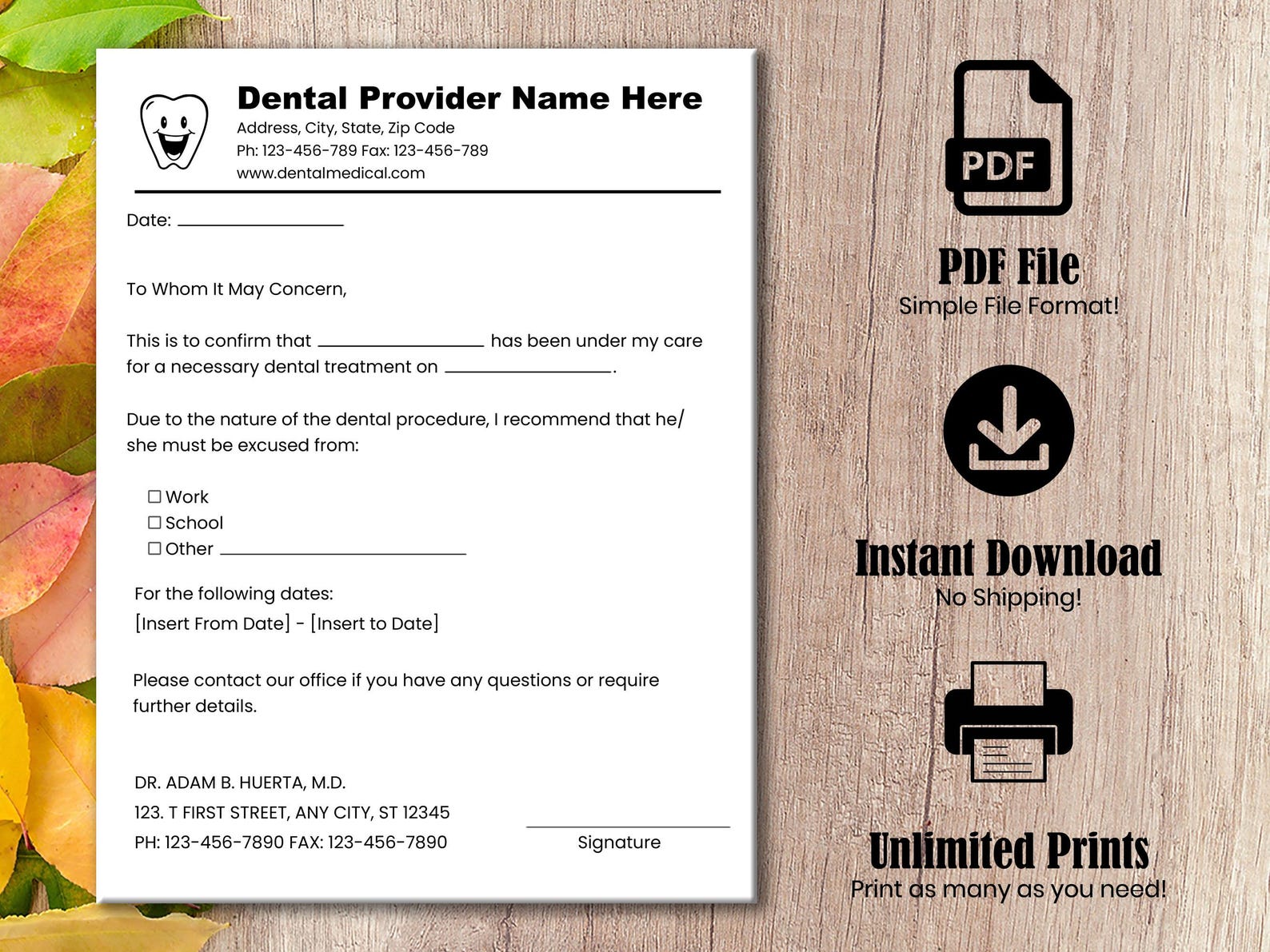 Editable Dentist Excuse Note - Excuse Template for Work & School ...