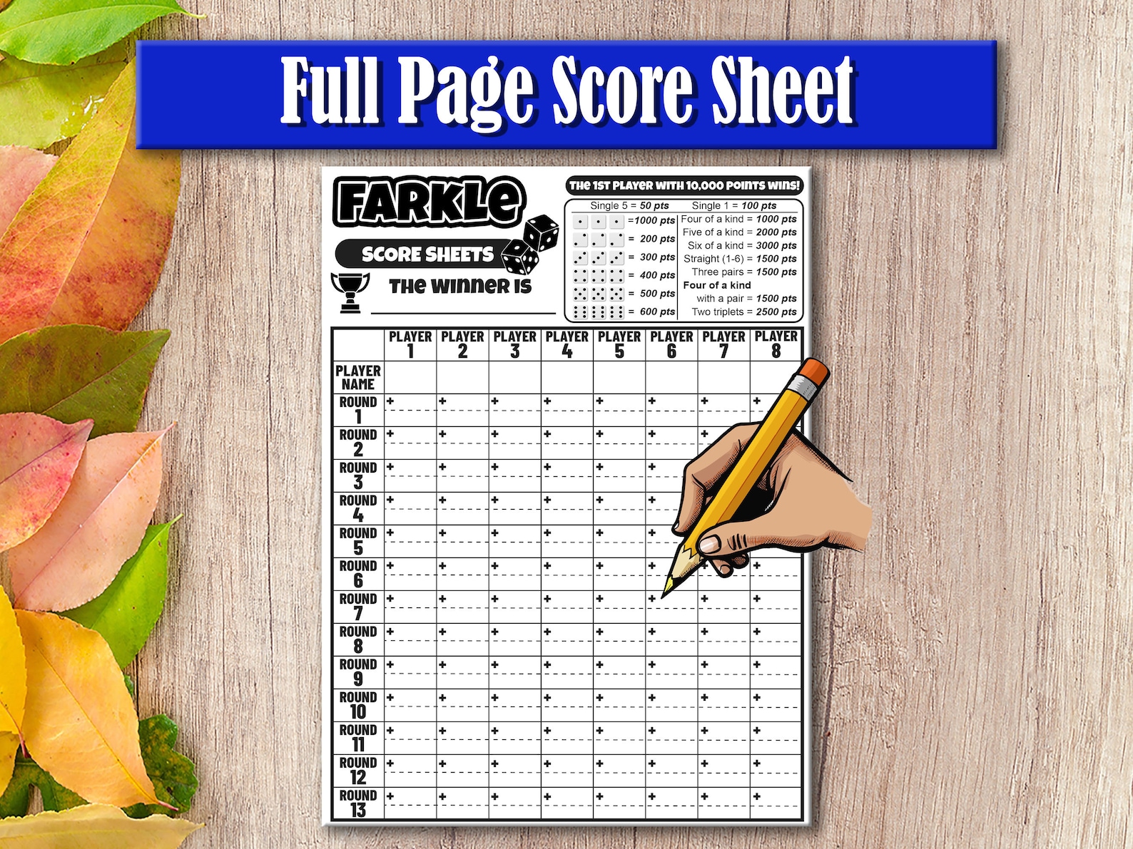Farkle Score Sheet - Printable Score Card - Farkle Score Card PDF ...