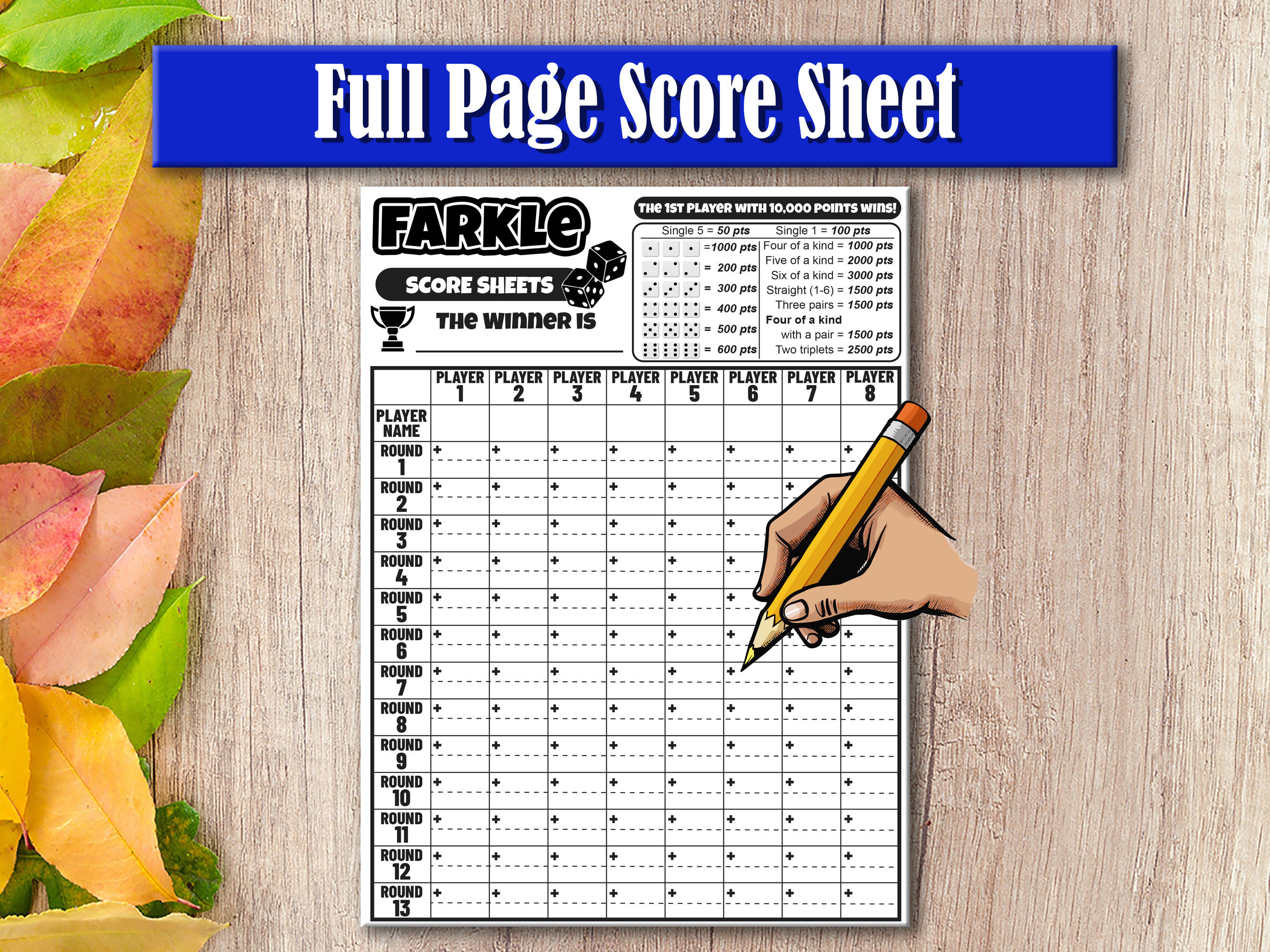 Farkle Score Sheet - Printable Score Card - Farkle Score Card PDF ...