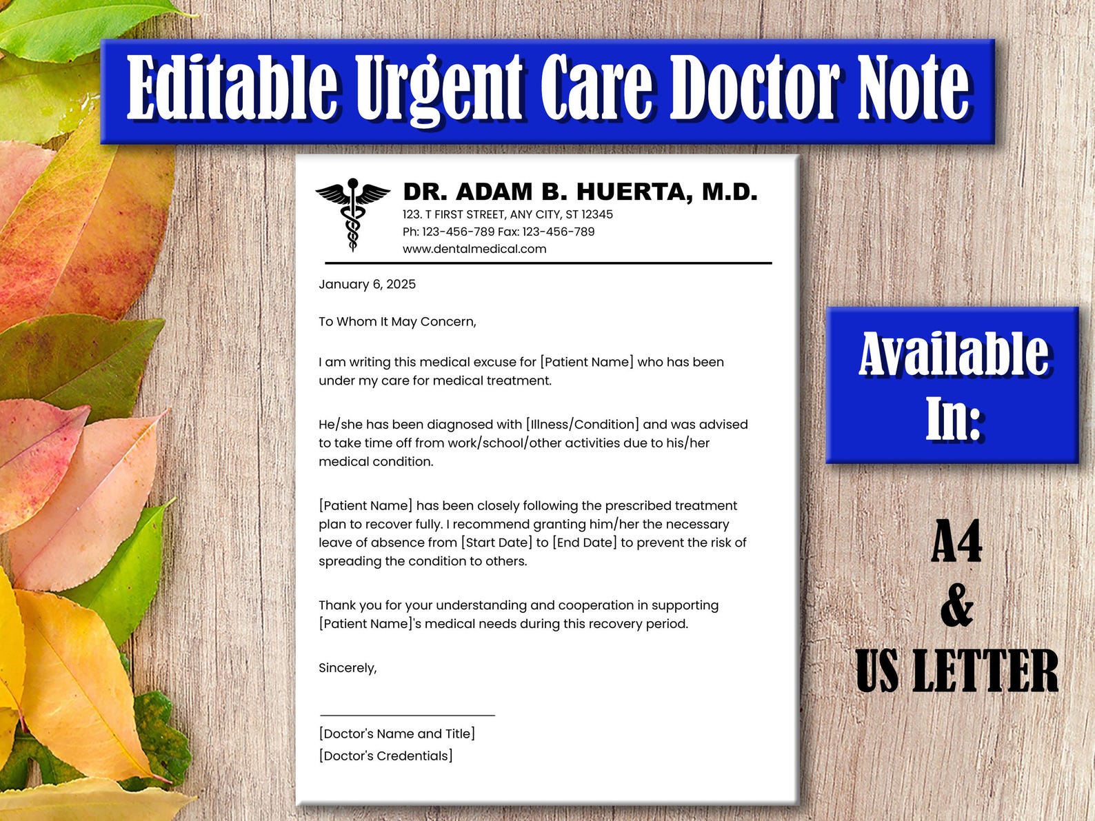 Editable Urgent Care Doctor Note for Work & School, Doctor's Excuse ...