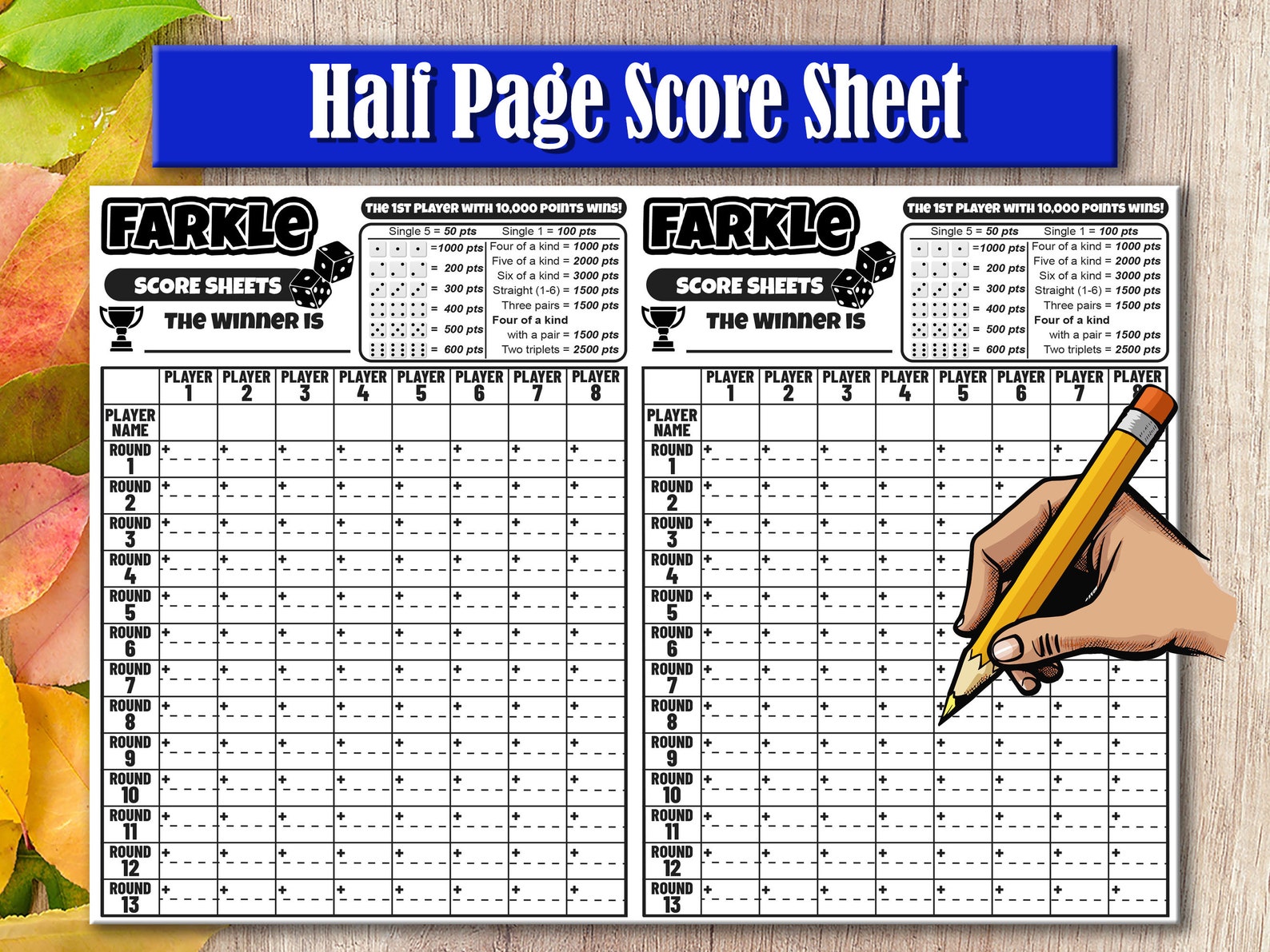 Farkle Score Sheet - Printable Score Card - Farkle Score Card PDF ...