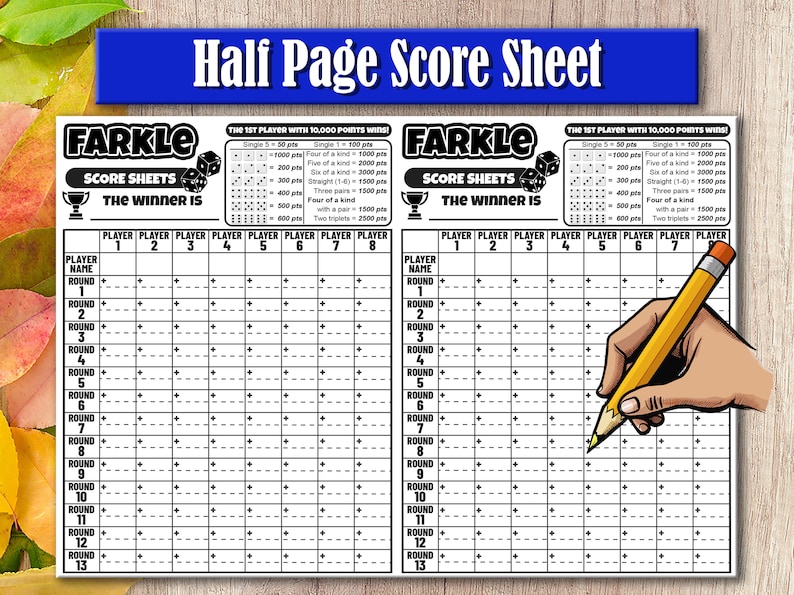 Farkle Score Sheet - Printable Score Card - Farkle Score Card PDF ...