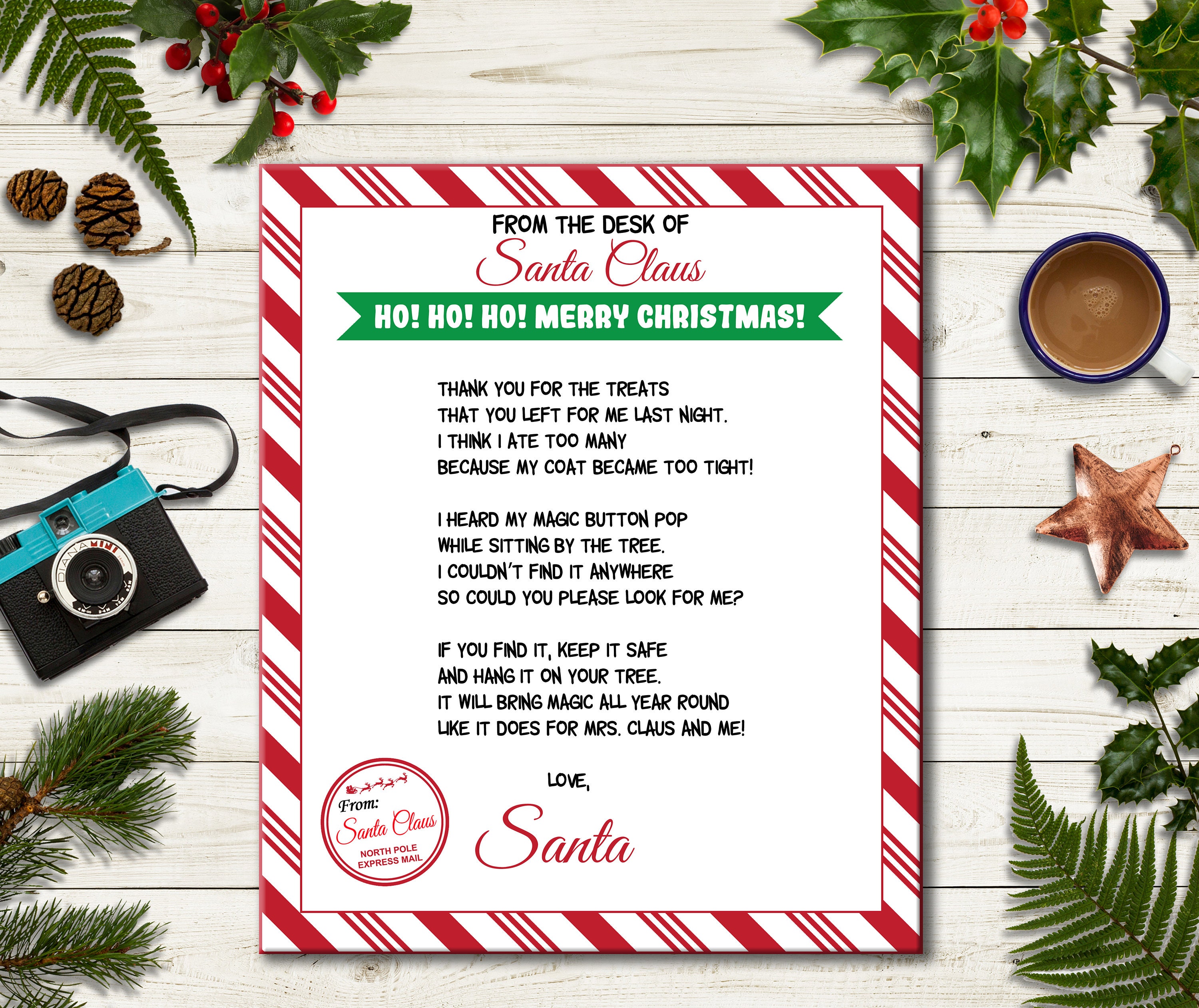 Printable Santa's Lost Button Poem Card/letter, Editable Santa's ...