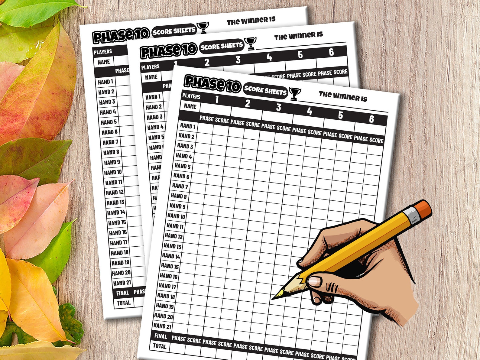 Phase 10 Score Card - Printable Card Game Score Sheet - Phase Ten Score ...