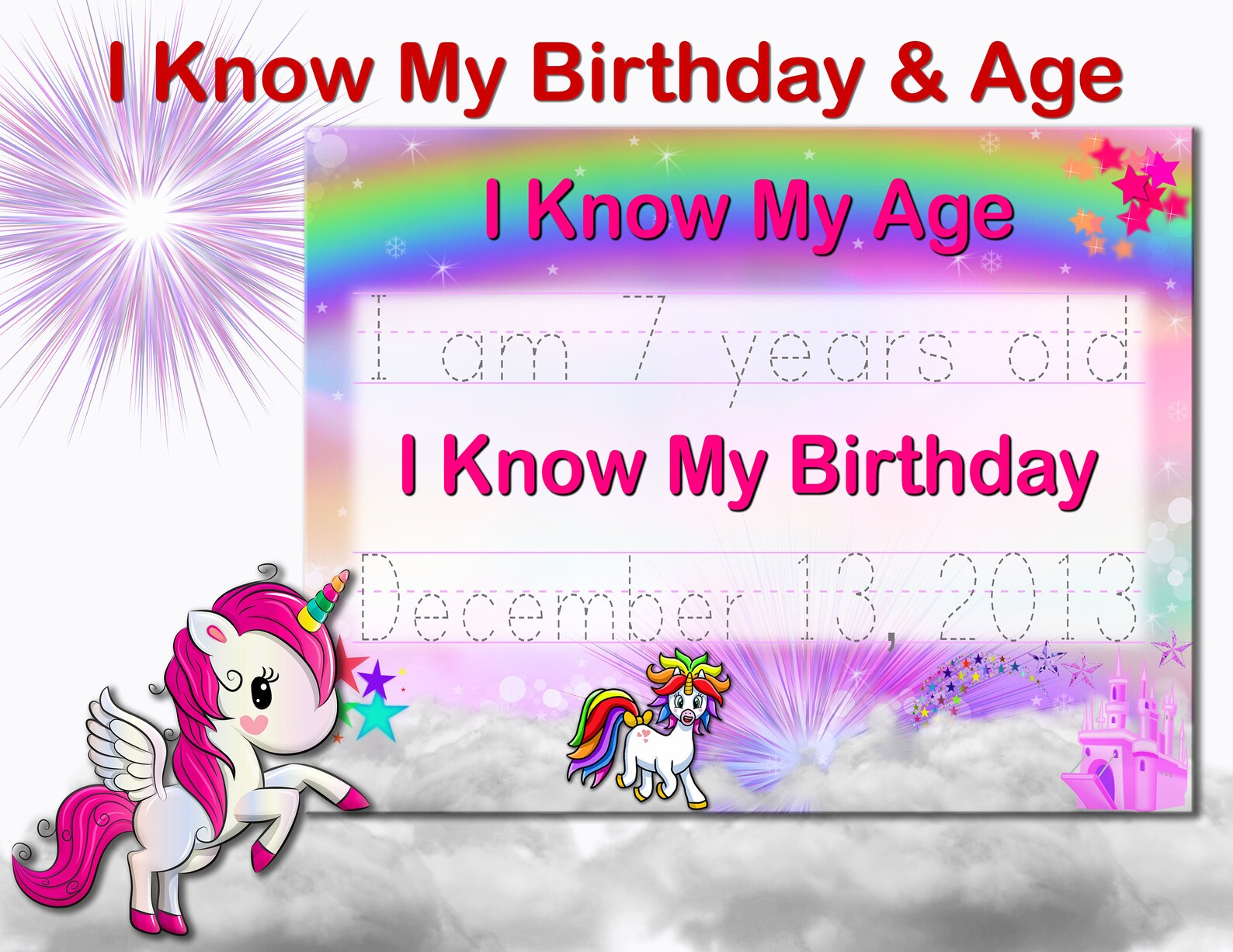 Trace Your Name Name Writing Sheets Unicorn Child | Etsy