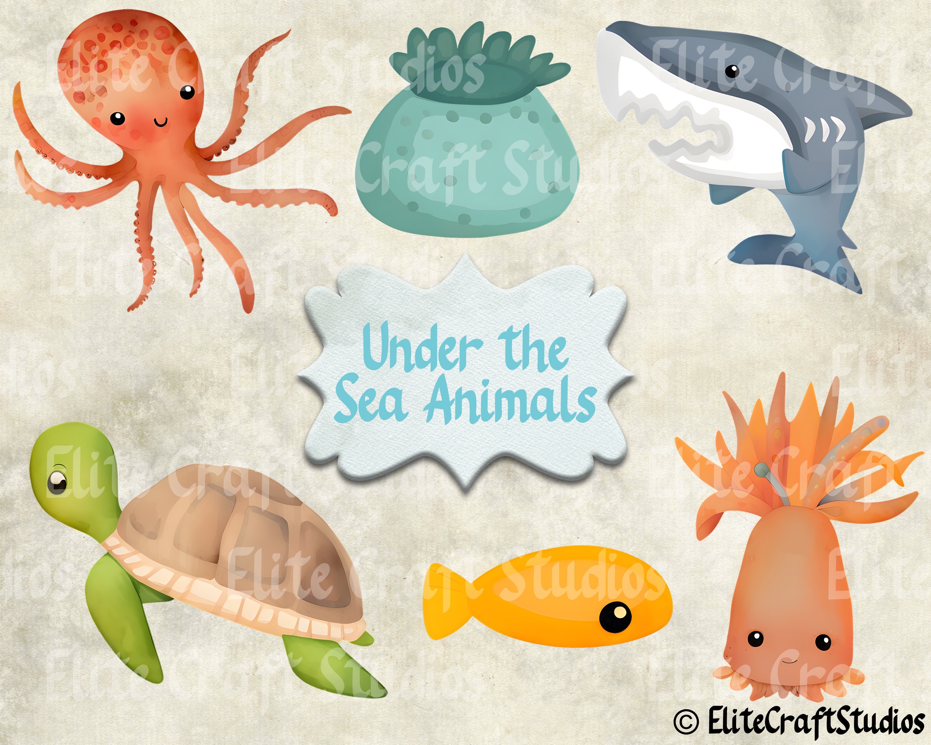 Under the Sea Animal Clipart Bundle Set, Cute Sea Creatures Octopus ...