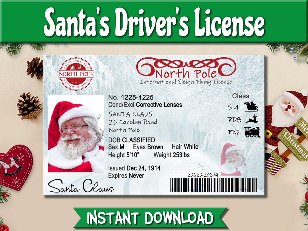 Santa's Driver's License, Claus ID License PNG Sublimation Designs ...