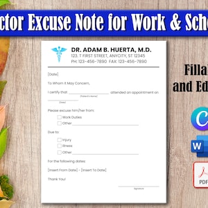 Doctor Excuse Note Template, Doctor Excuse Letter for Work, School ...