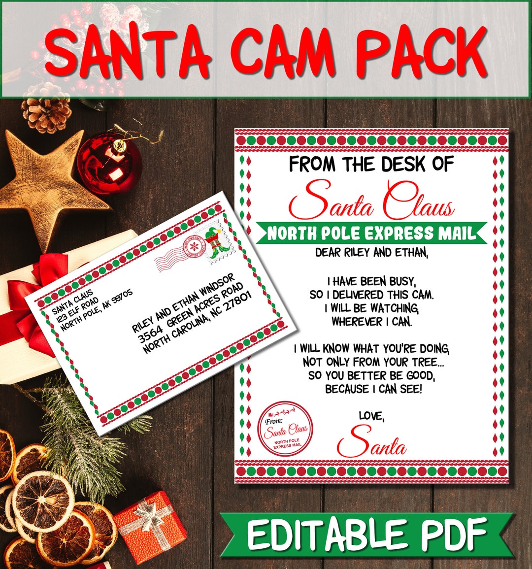 Santa Cam Letter and Envelope Pack – Printable & Editable Santa Claus ...