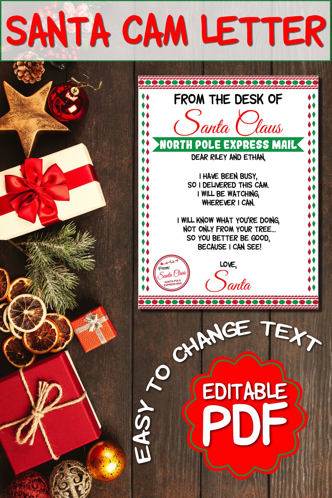 Santa Cam Letter Printable & Editable Santa Claus Letter From the Desk ...