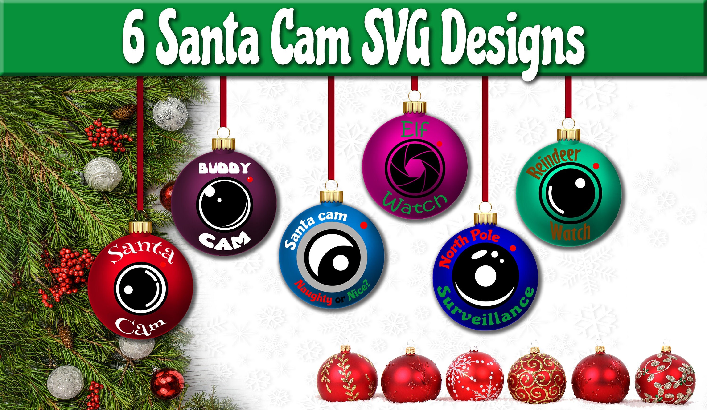 6 Santa Cam SVG Designs,christmas SVG Bundle Including Elf Watch ...