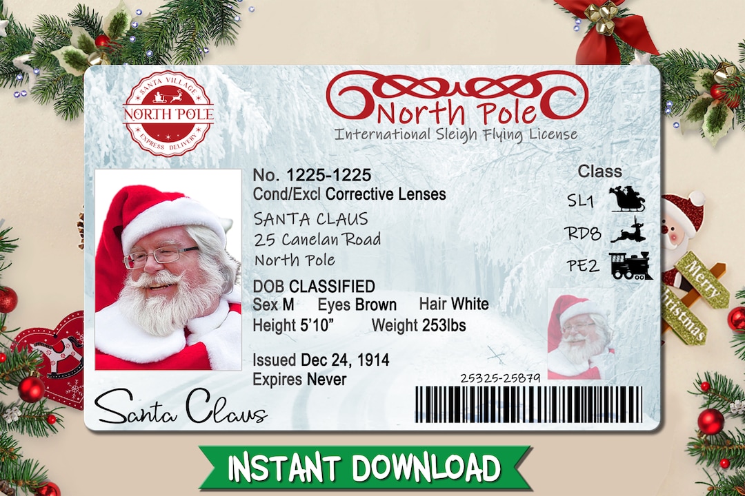 Santa's Driver's License, Claus ID License PNG Sublimation Designs ...