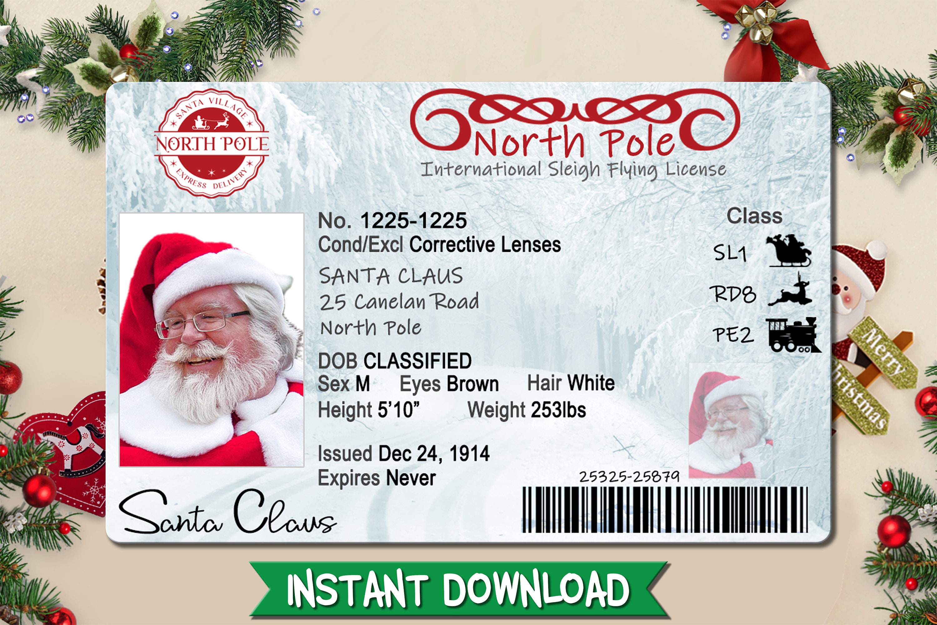 Santa's Driver's License, Claus ID License PNG Sublimation Designs ...