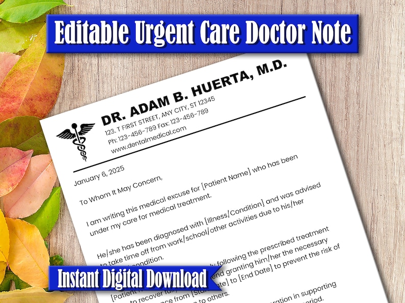 Editable Urgent Care Doctor Note for Work & School, Doctor's Excuse ...