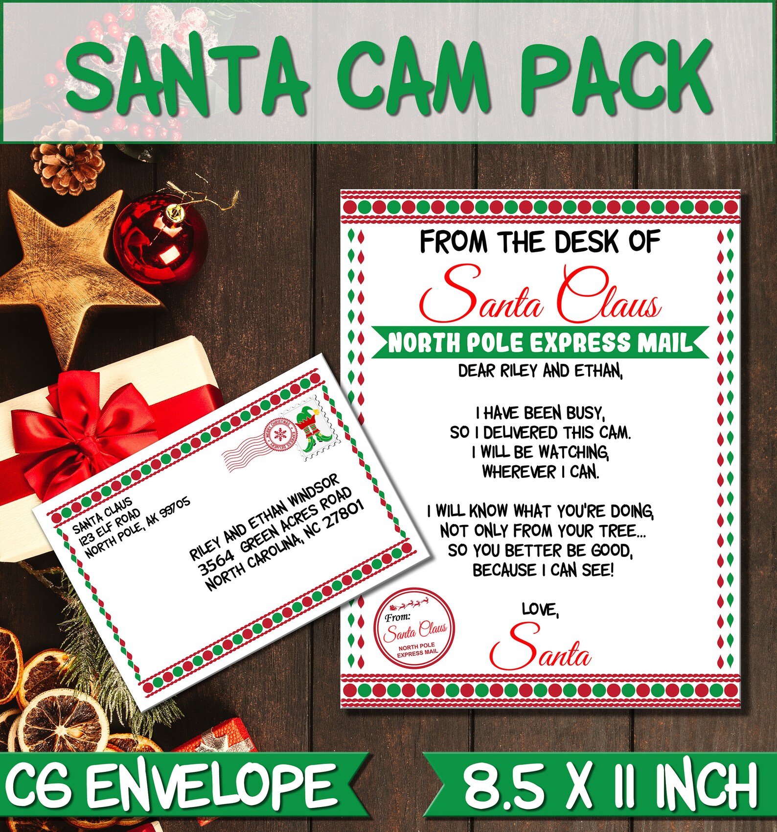 Santa Cam Letter and Envelope Pack – Printable & Editable Santa Claus ...
