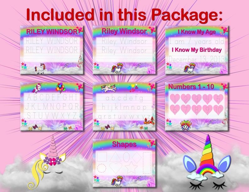 Trace Your Name Name Writing Sheets Unicorn Child - Etsy