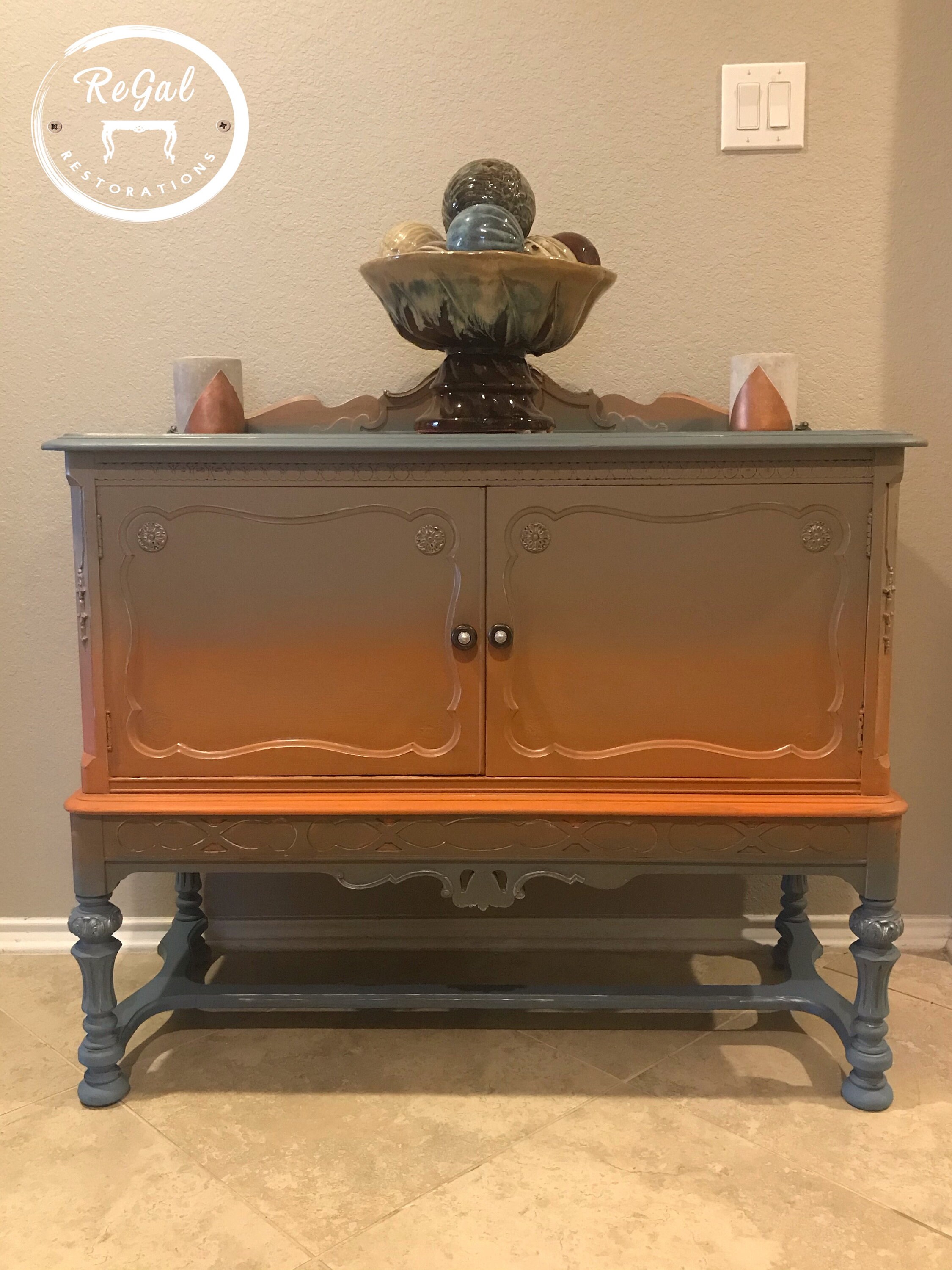 Hand Painted Antique Sideboard/buffet - Etsy