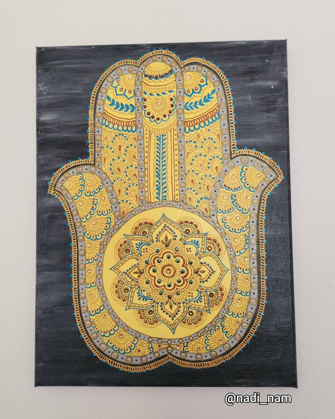 Hamza Hand of Fatima Yellow Gold Painted Henna Inspired 16x12 Canvas - Etsy