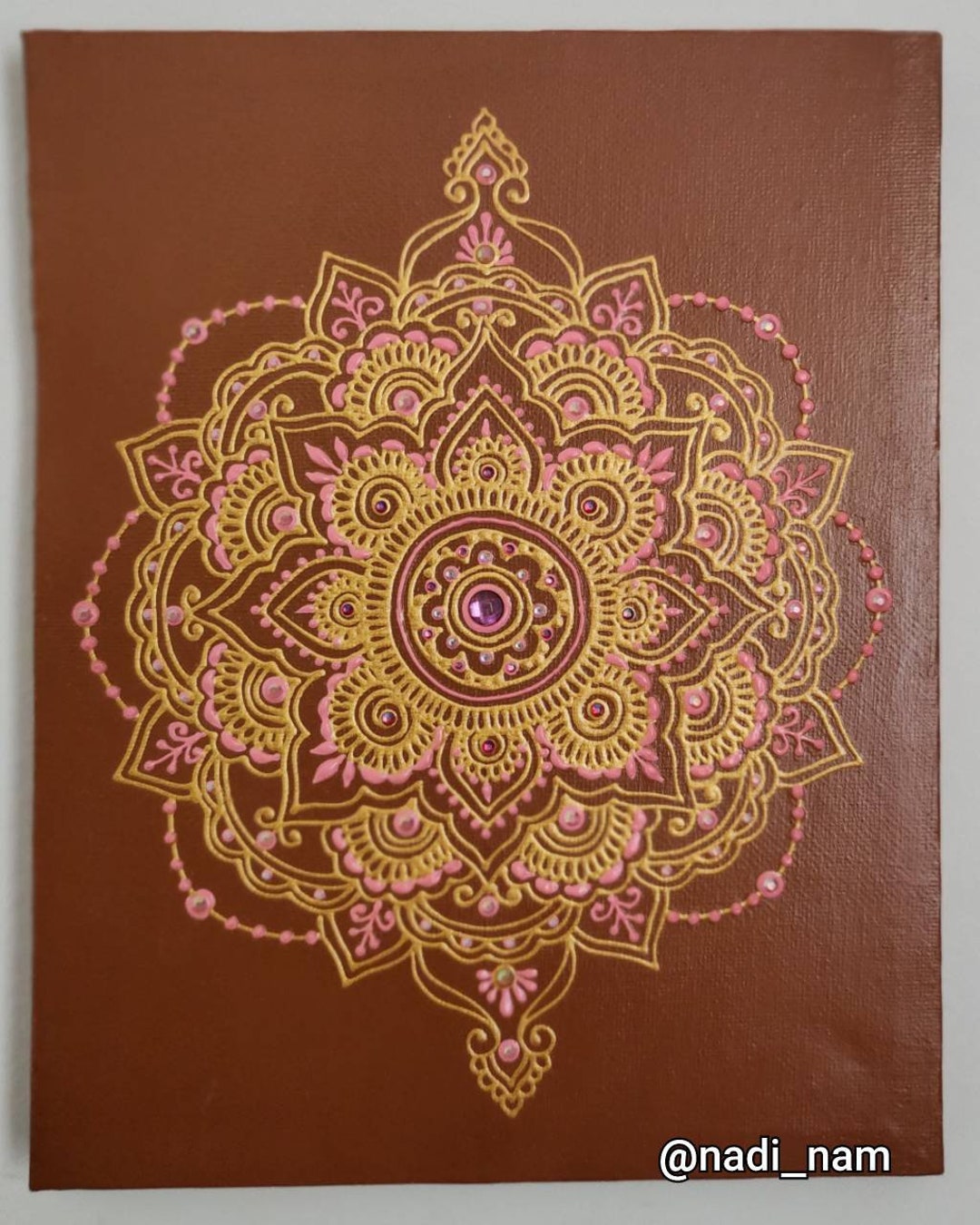 Chestnut Colored 10"x8" Canvas With Gold & Pink Mandala Henna Inspired ...