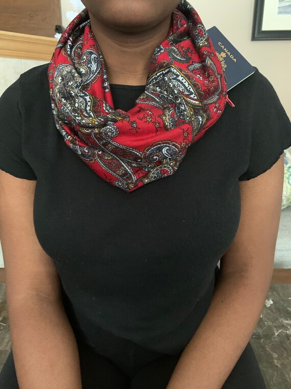 Red Scarf With Pockets Soft Paisley Infinity Scarf Winter | Etsy