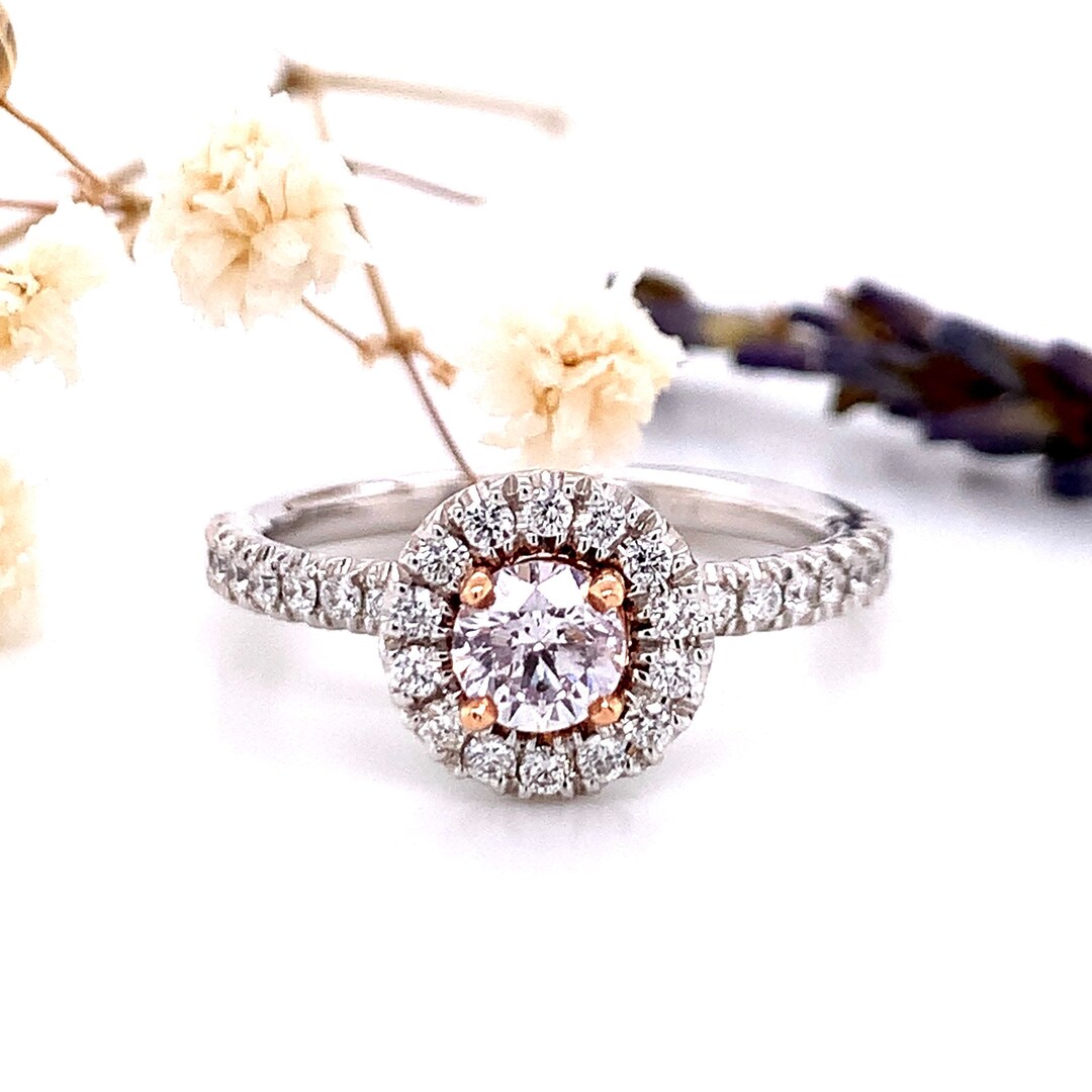 Round Pink Diamond Halo Engagement - Etsy