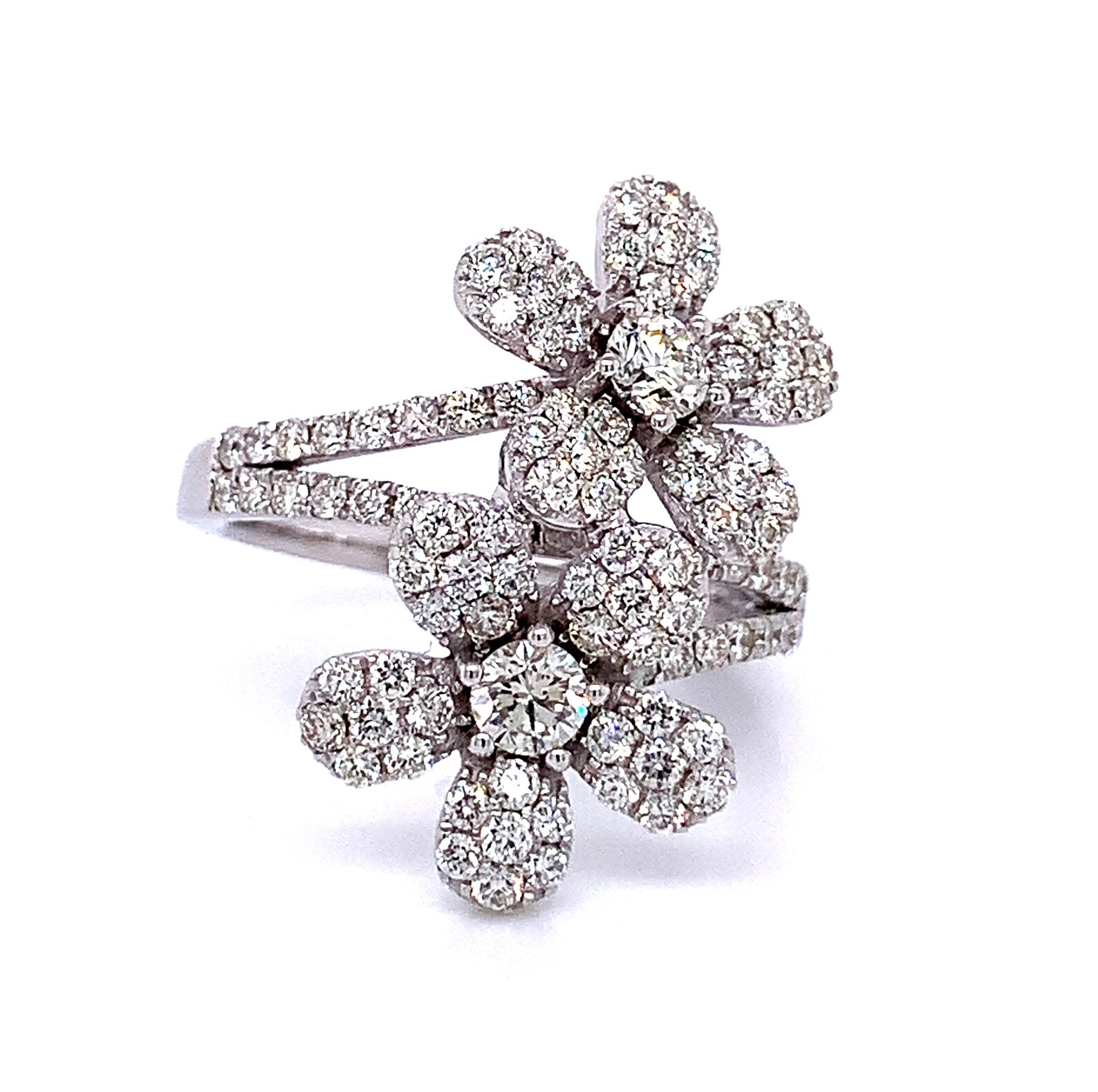 Double Flower Diamond Ring in 14K White Gold - Etsy