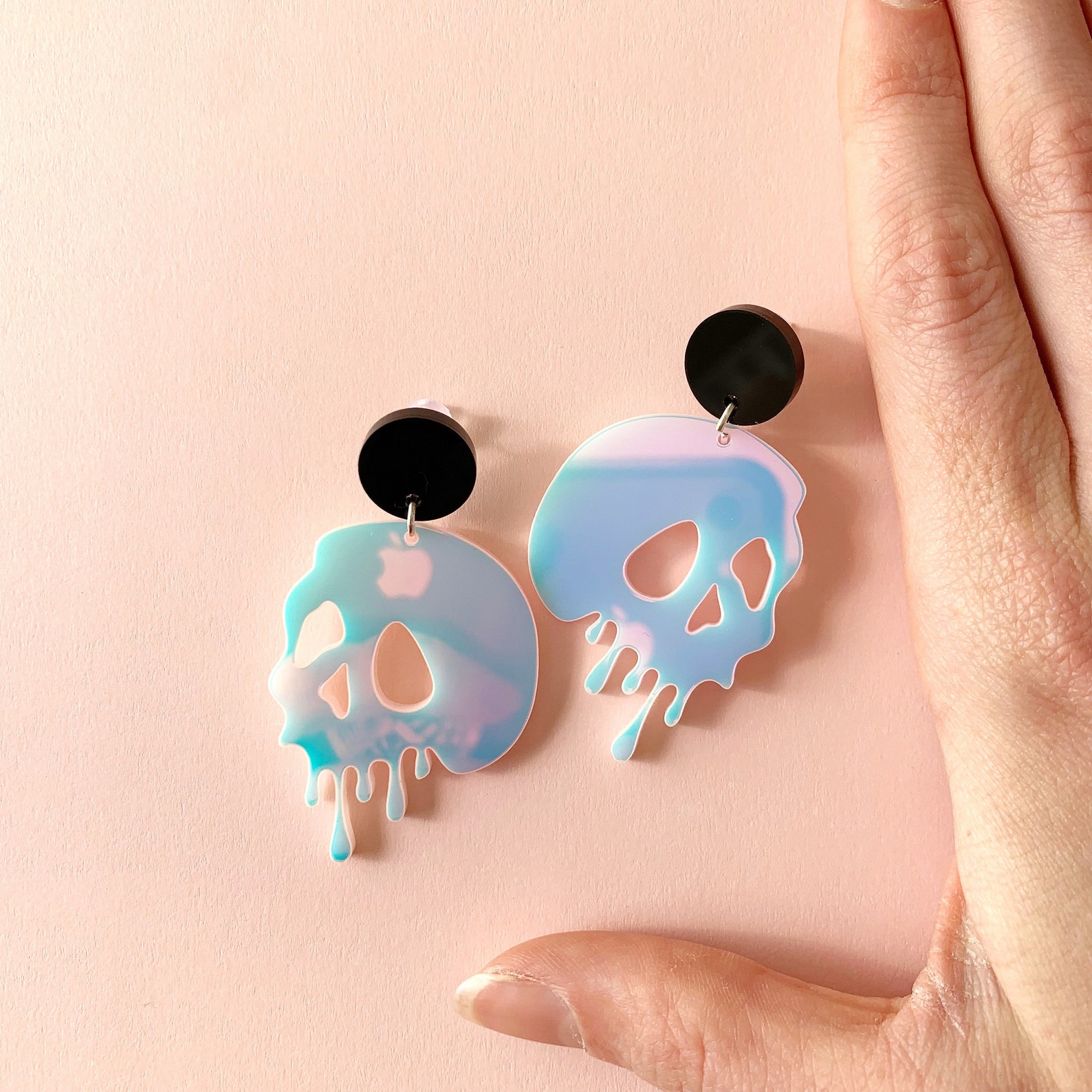 Iridescent Melty Skull Earrings Holographic Pastel Rainbow | Etsy