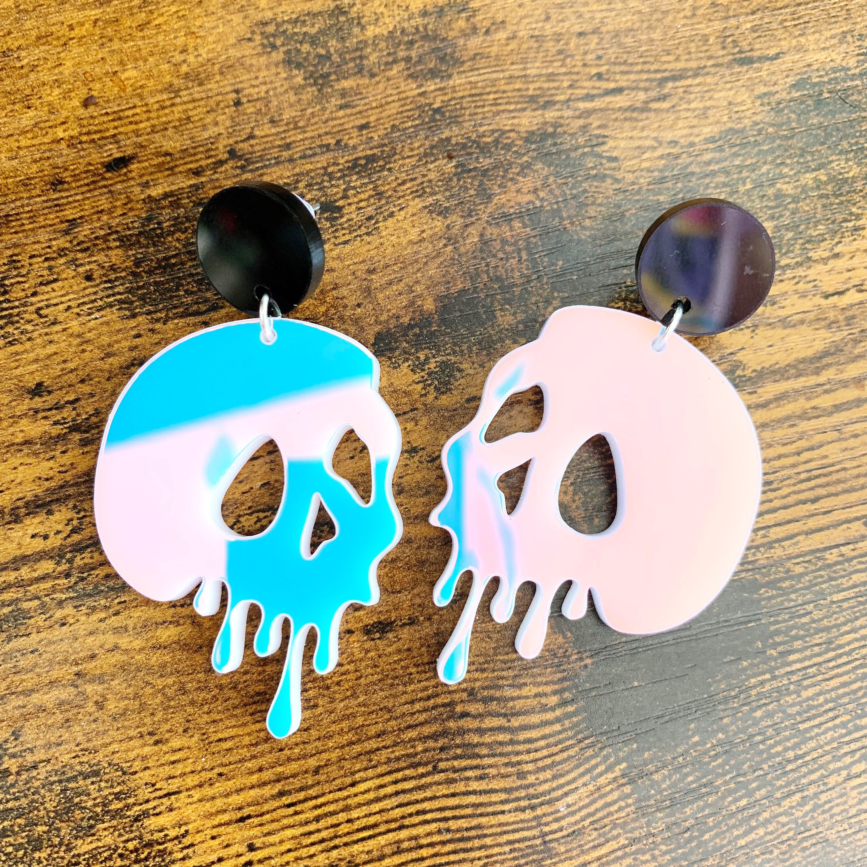 Iridescent Melty Skull Earrings Holographic Pastel Rainbow | Etsy