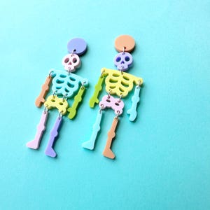 Pastel Rainbow Dangly Skeleton Bois, Spooky Cute Halloween Earrings ...