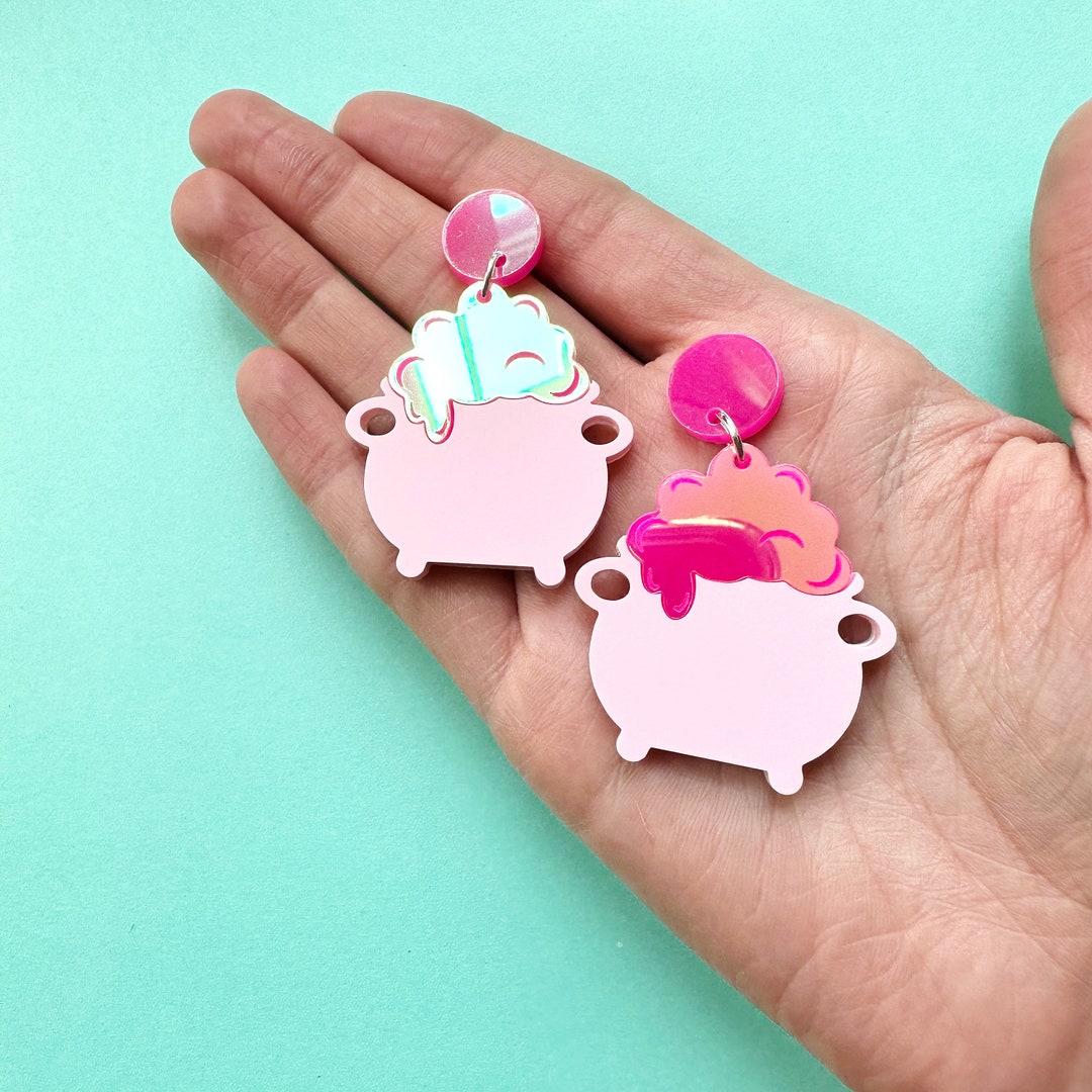 Bubbling Baby Pink Cauldron Earrings Pastel Pinkoween - Etsy