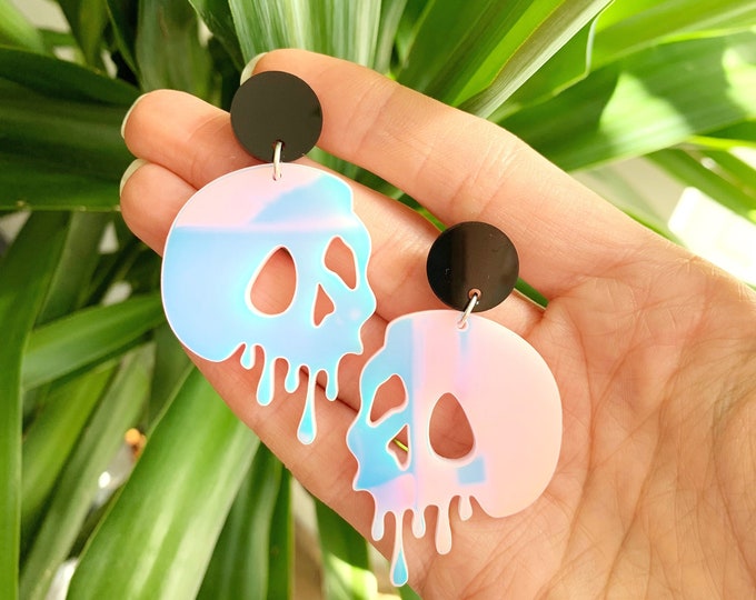 Iridescent Melty Skull Earrings Holographic Pastel Rainbow - Etsy