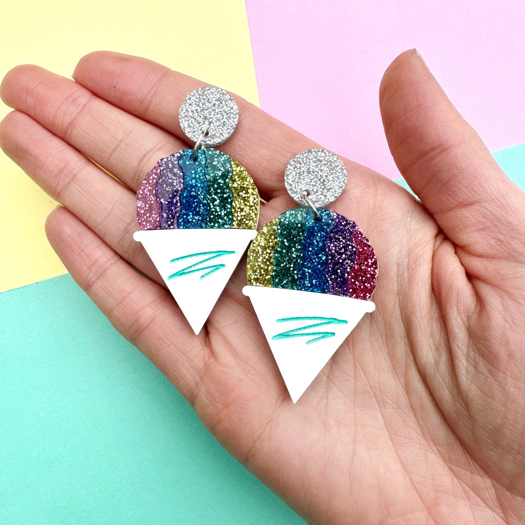 Rainbow Snow Cone Earrings, Raspa, Shaved Ice, Cute Food Statement ...