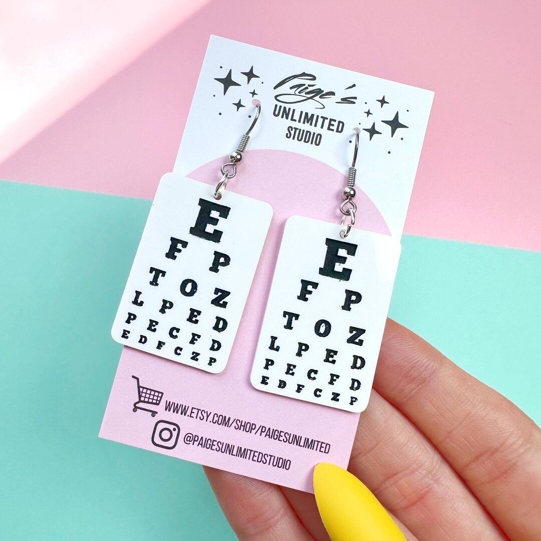 Tiny Eye Chart Earrings, Handmade Acrylic Earrings, School Nurse ...