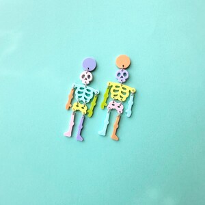 Pastel Rainbow Dangly Skeleton Bois, Spooky Cute Halloween Earrings ...