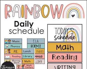 EDITABLE Printable Boho Rainbow Schedule Cards, Classroom Decor ...
