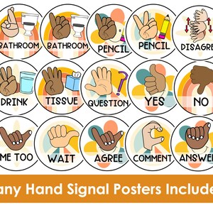 Retro Hand Signals Classroom, Groovy Hand Signal Posters - Etsy