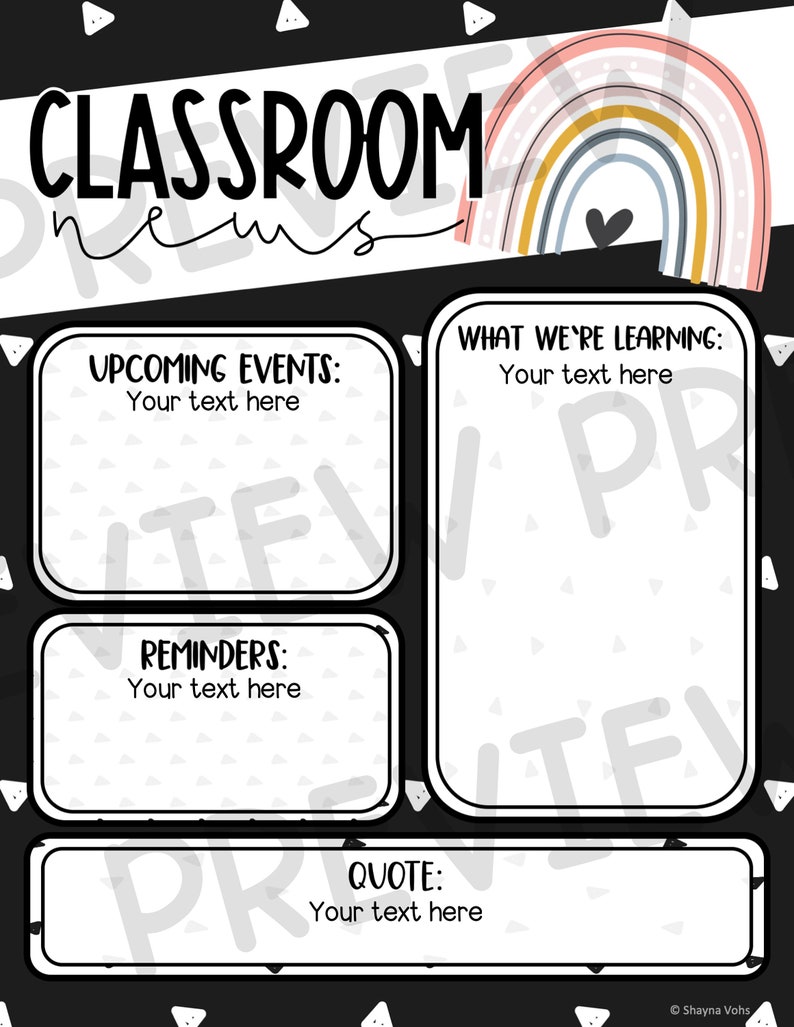 Boho Rainbow Newsletter Template for School - Etsy