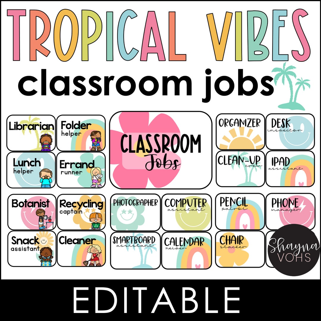 Classroom Jobs, Tropical Classroom Job Labels, Tropical Vibes Classroom ...