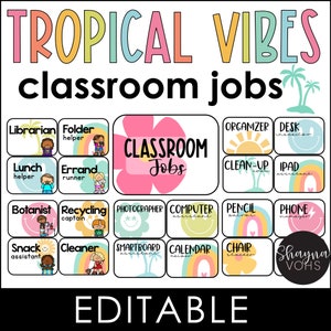 Classroom Jobs, Tropical Classroom Job Labels, Tropical Vibes Classroom ...