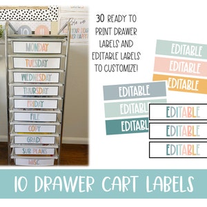 Calm Colors Classroom Cart Labels: Editable, Pastel Decor - Etsy
