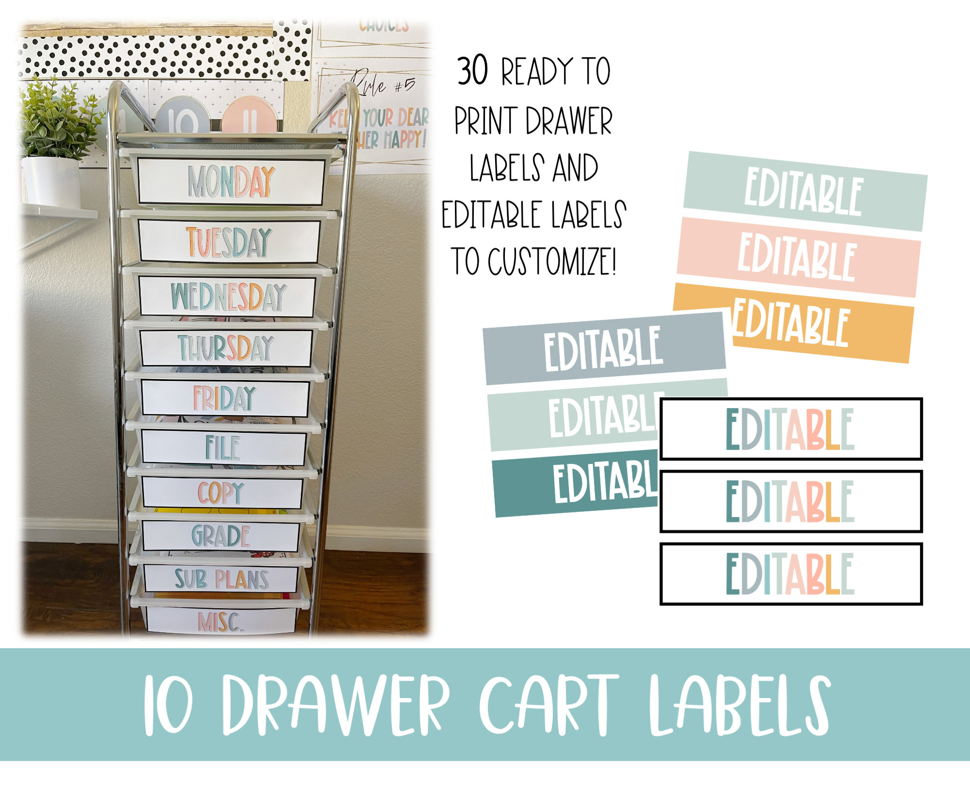 Calm Colors Classroom Cart Labels: Editable, Pastel Decor - Etsy